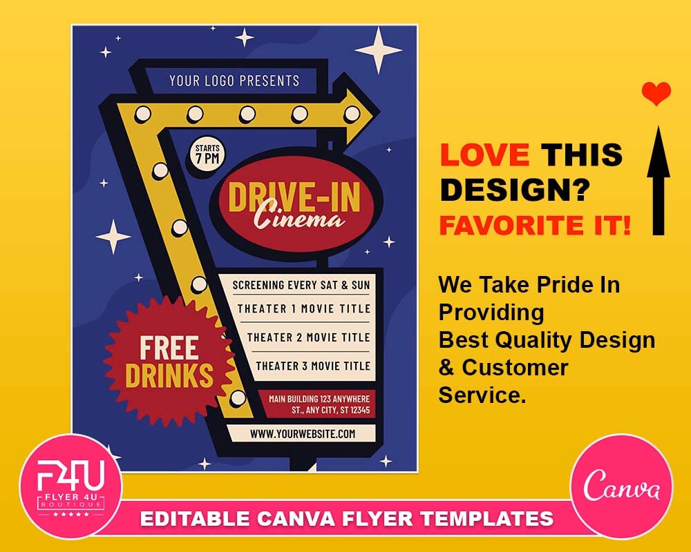 Drive in Cinema Flyer, DIY Canva Drive in Cinema Flyer Template ...