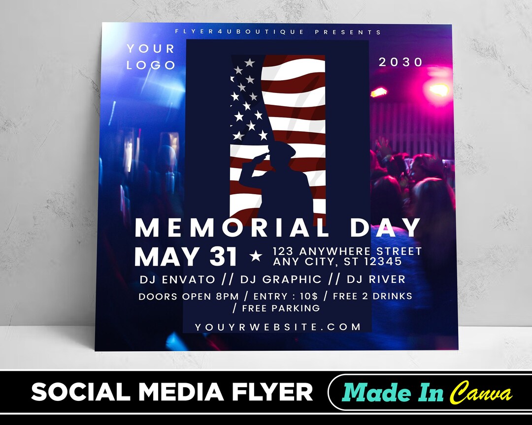 Memorial Day Flyer, DIY Canva Memorial Day Nightclub Flyer Template ...