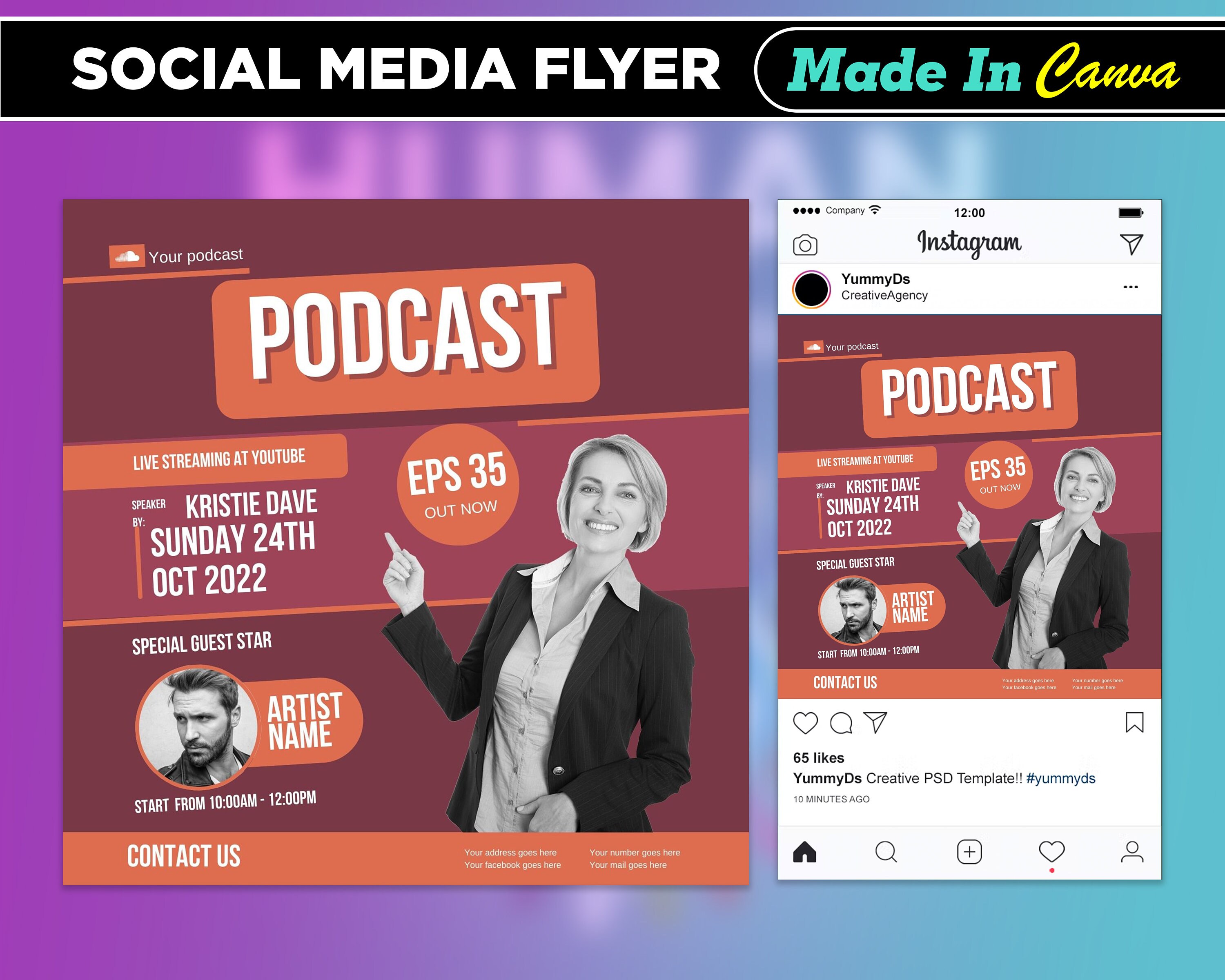 Podcast Streaming Flyer, DIY Canva Podcast Streaming Flyer Template ...