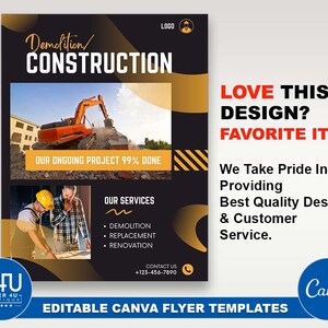 Demolition Wrecking Contractor Flyerdiy Canva Demolition | Etsy