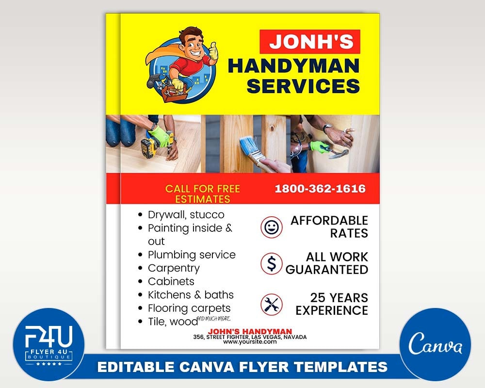 Handyman Service Flyer, DIY Canva Handyman Service Flyer Template 2022 ...