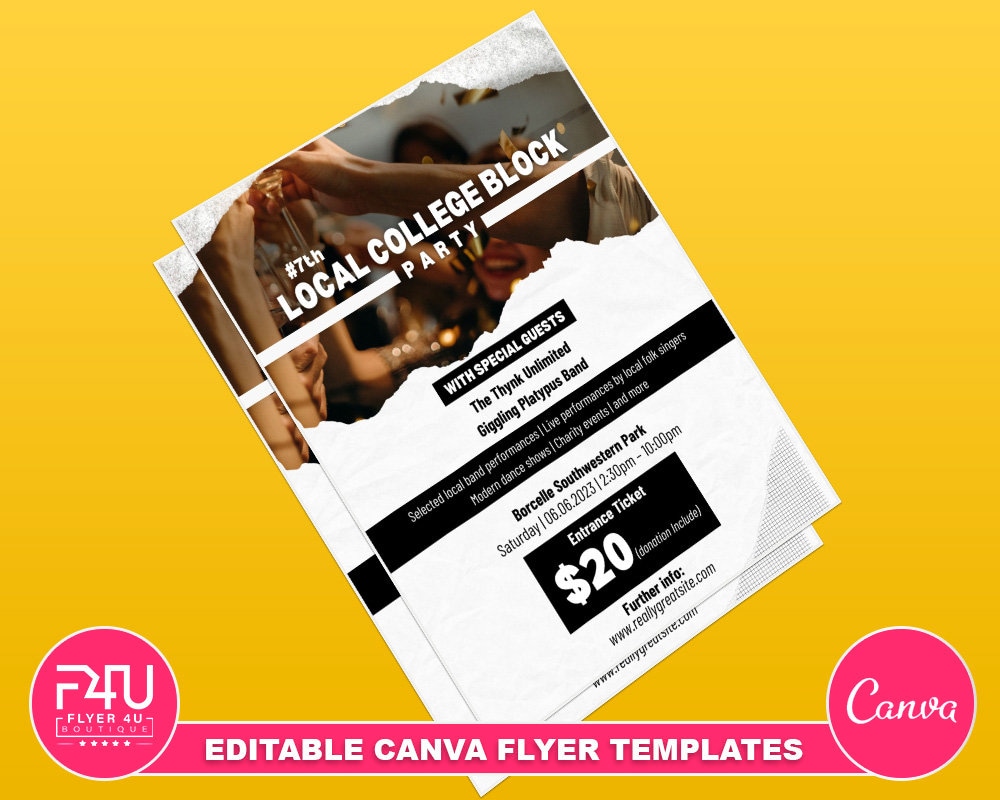 Local College Block Party Flyer, DIY Canva Editable Local College Block ...