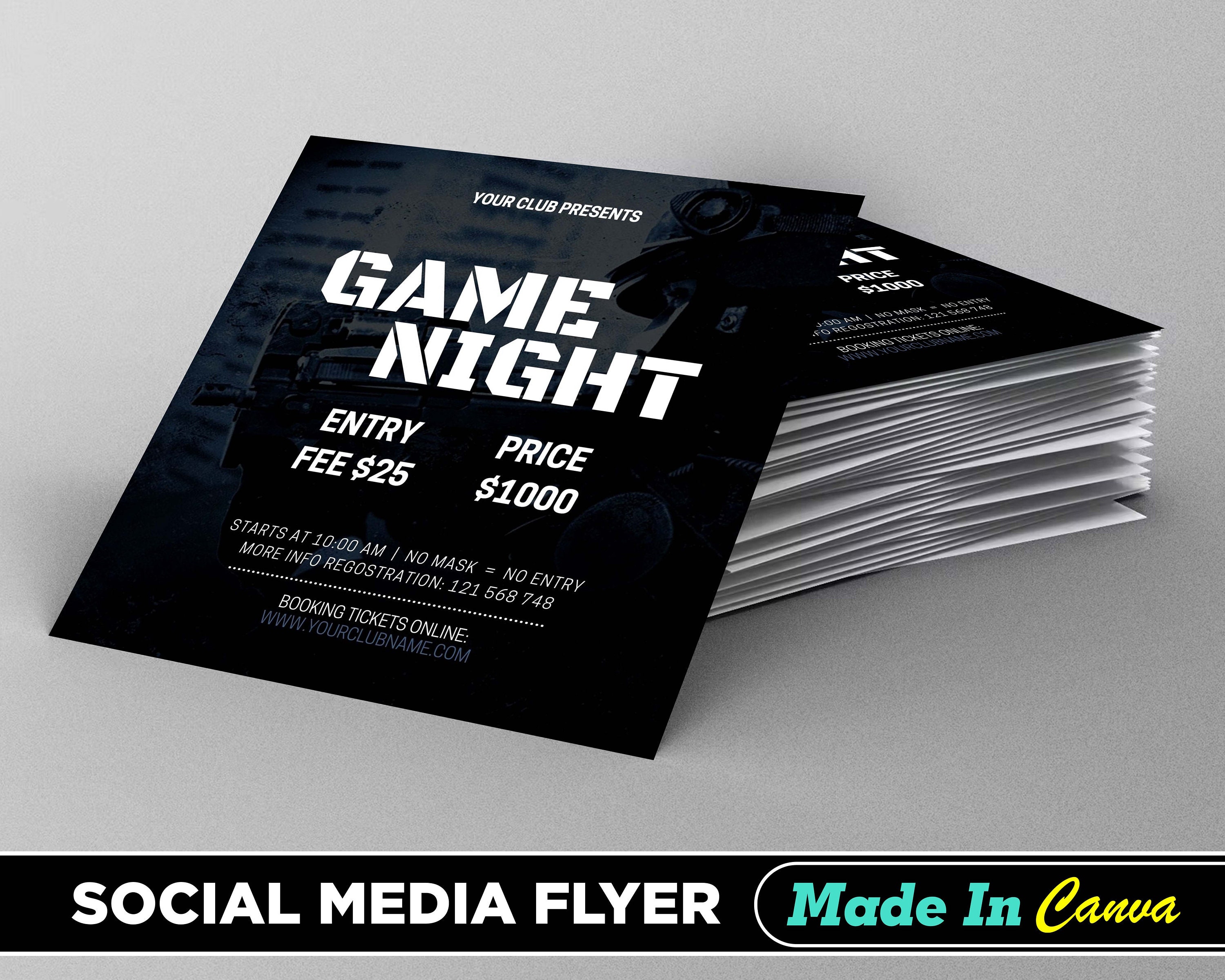 Game Night Flyer, DIY Canva Game Night Flyer Template 2022, Editable ...