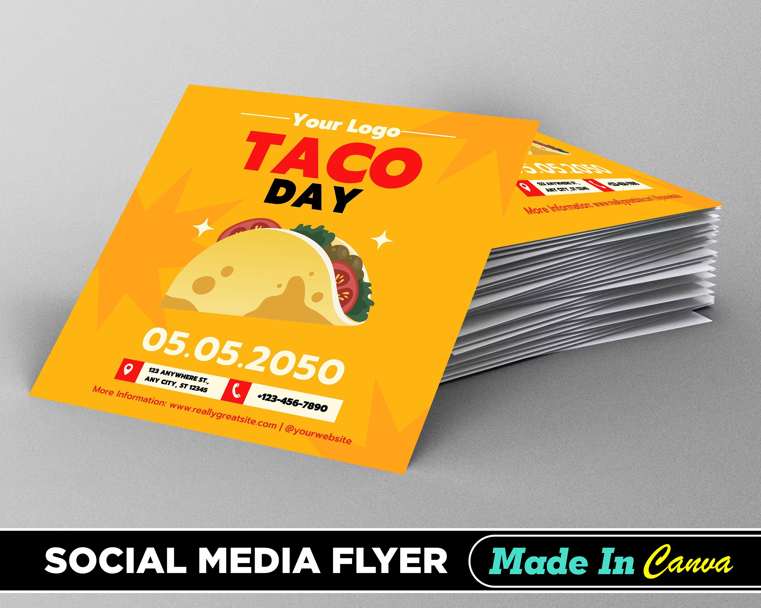 Taco Day Flyer DIY Canva Taco Day Flyer Template 2022 - Etsy