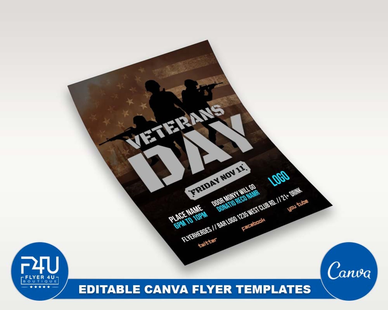 Veterans Day Flyer DIY Canva Veterans Day Flyer Template - Etsy