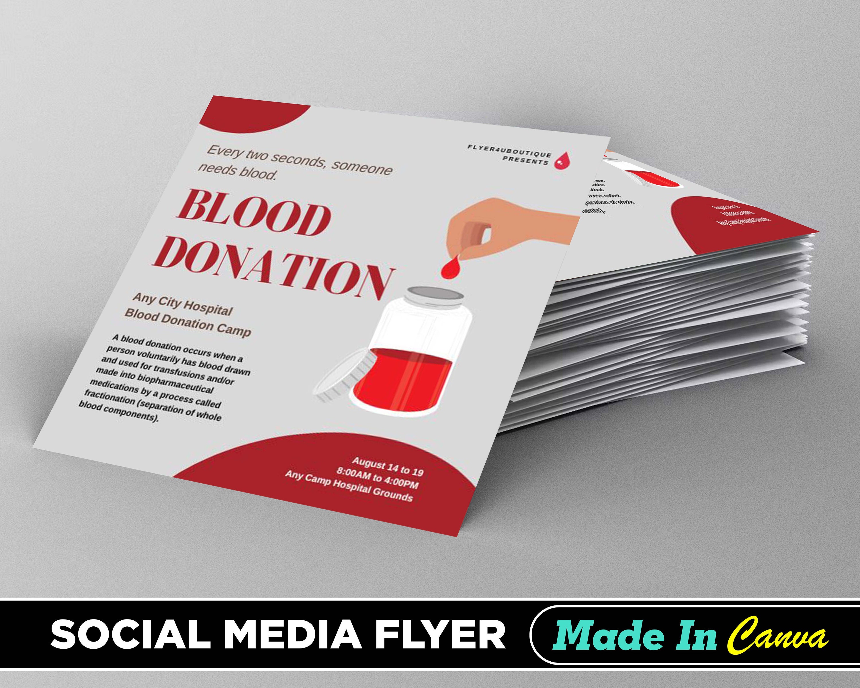 Blood Donation Flyer, DIY Canva Blood Donation Flyer Template 2022 ...