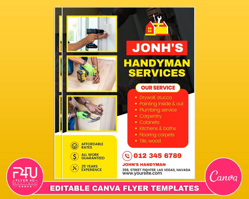Handyman Service Flyer, DIY Canva Handyman Service Flyer Template ...
