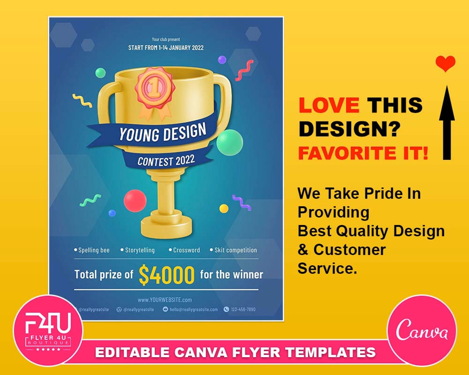Contest Holder Flyer, DIY Canva Contest Holder Flyer, Editable Canva US ...