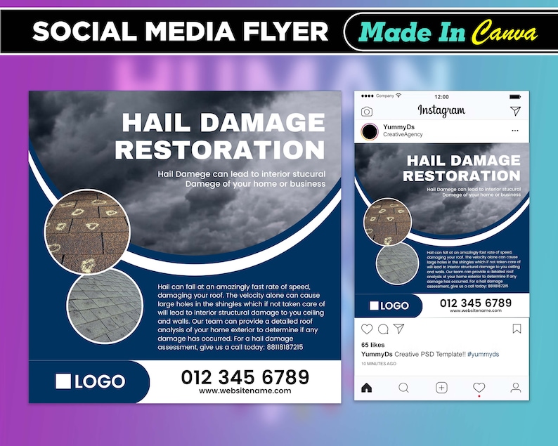 Hail Damage Restoration Flyer, DIY Canva Hail Damage Restoration Flyer ...