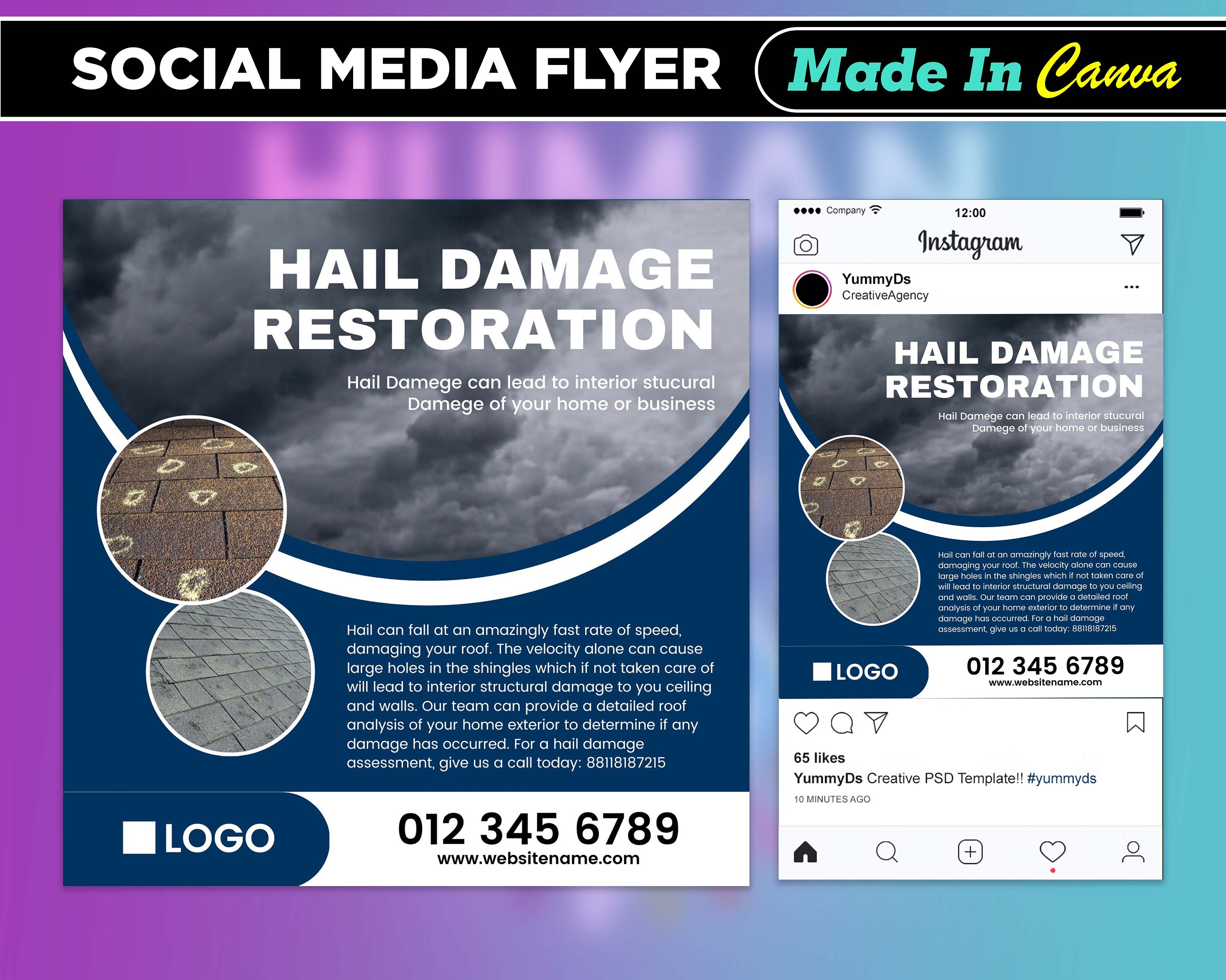 Hail Damage Restoration Flyer, DIY Canva Hail Damage Restoration Flyer ...