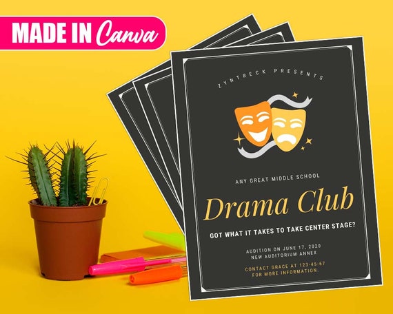 Drama Club Flyer DIY Canva Drama Club Templates Editable - Etsy