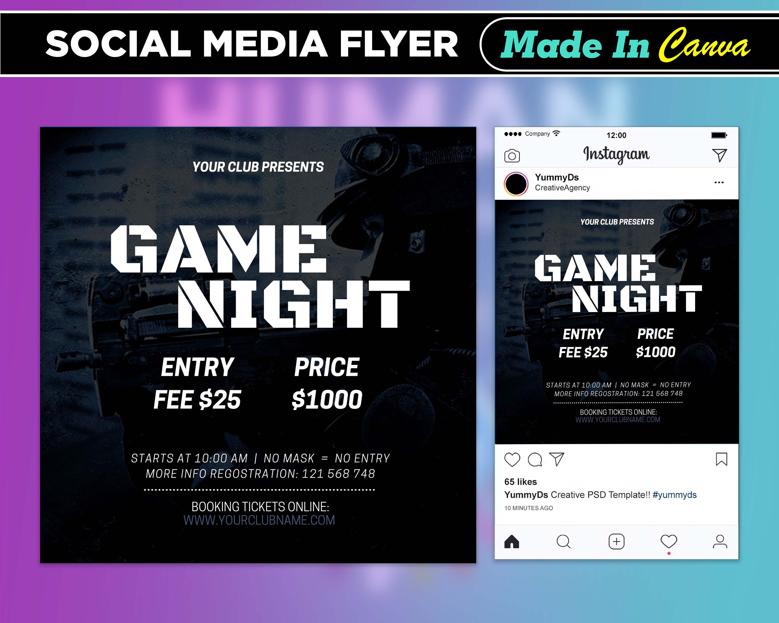 Game Night Flyer, DIY Canva Game Night Flyer Template 2022, Editable ...