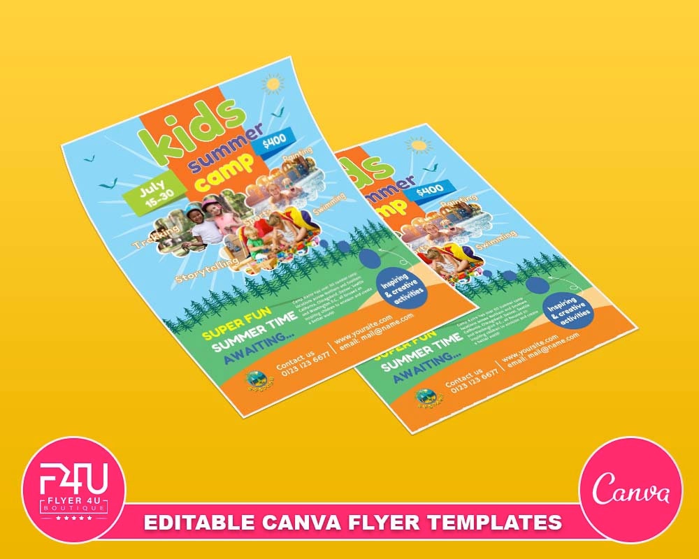 Kids Summer Camp Flyer, DIY Canva Kids Summer Camp Flyer 2022, Editable ...