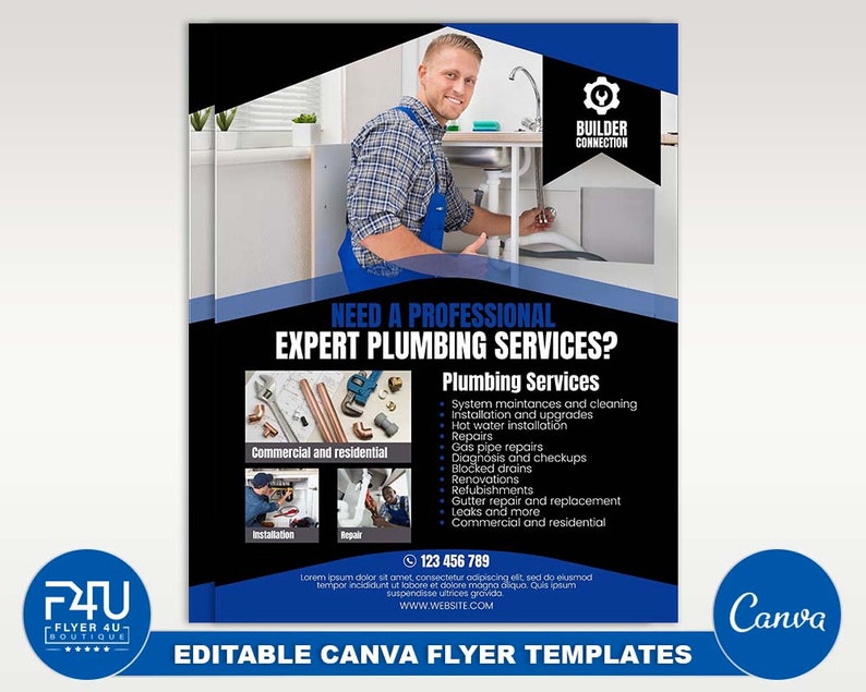 Plumbing Flyer DIY Canva Plumbing Flyer Template 2022 - Etsy