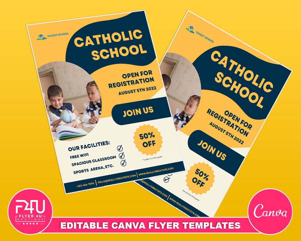 Catholic School Flyer, DIY Canva Catholic School Flyer Template ...