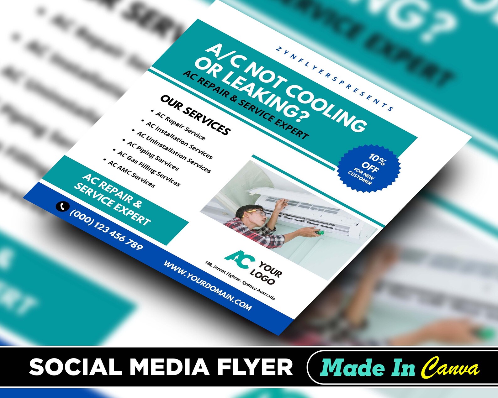 Air Conditioning Repair Flyer, DIY Canva Air Conditioning Template 2022 ...