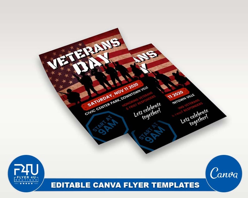 Veterans Day Flyer DIY Canva Veterans Day Flyer Template | Etsy