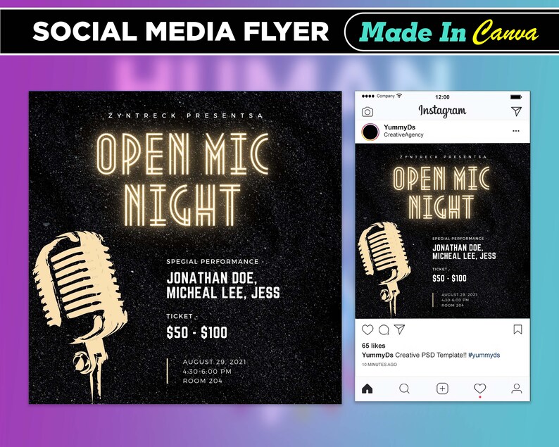 Open Mic Night Flyer, DIY Canva Open Mic Night Flyer Template 2022 ...