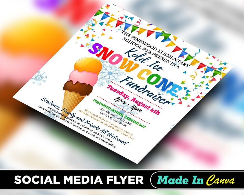 Snow Cone Flyer, DIY Canva Snow Cone Flyer Template 2022, Editable ...
