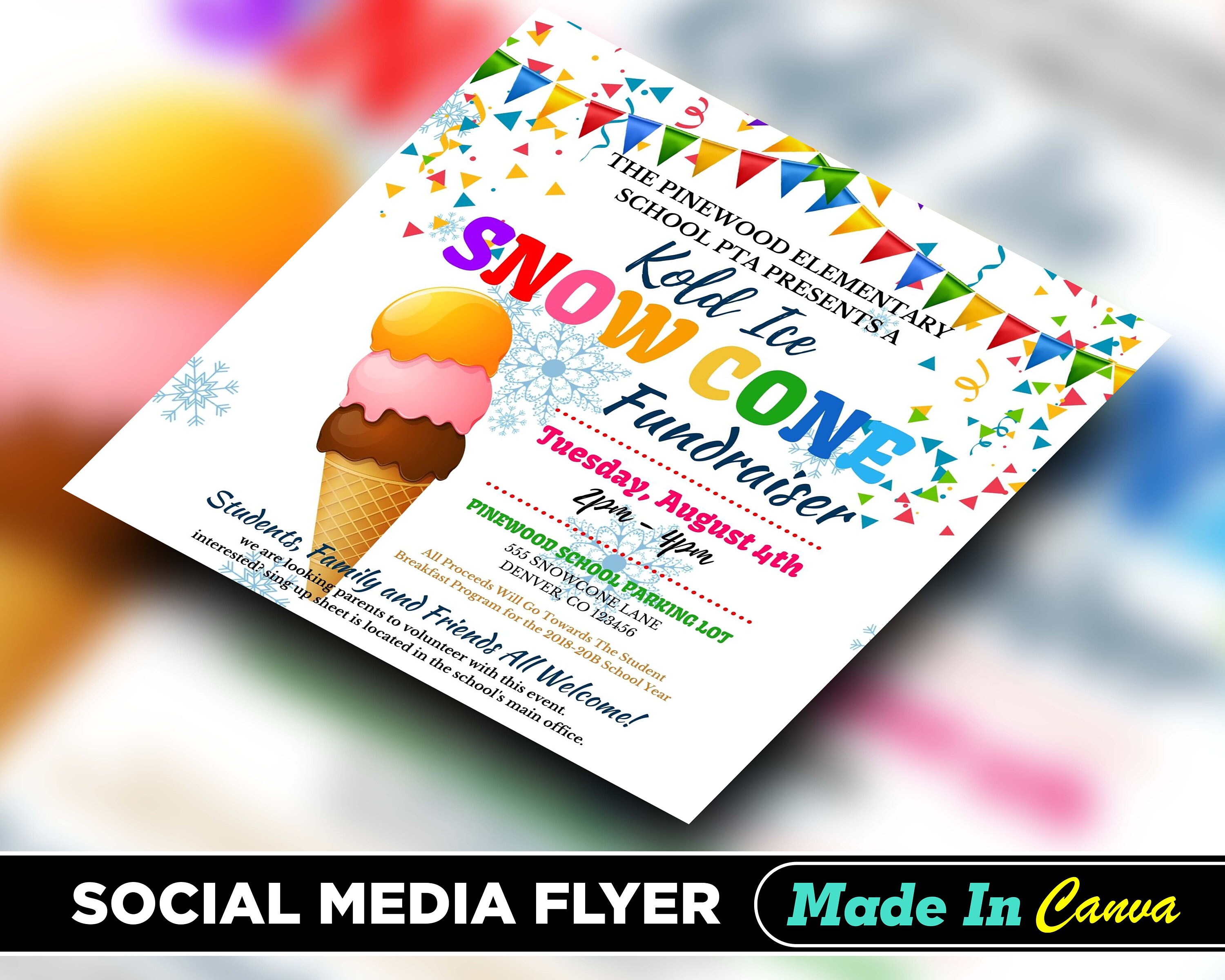 Snow Cone Flyer, DIY Canva Snow Cone Flyer Template 2022, Editable ...