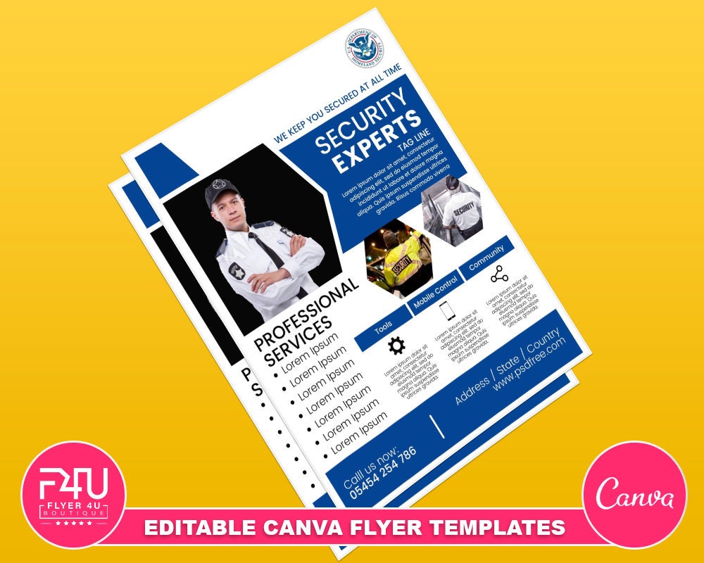 Security Service Flyer, DIY Canva Security Service Flyer Template 2022 ...