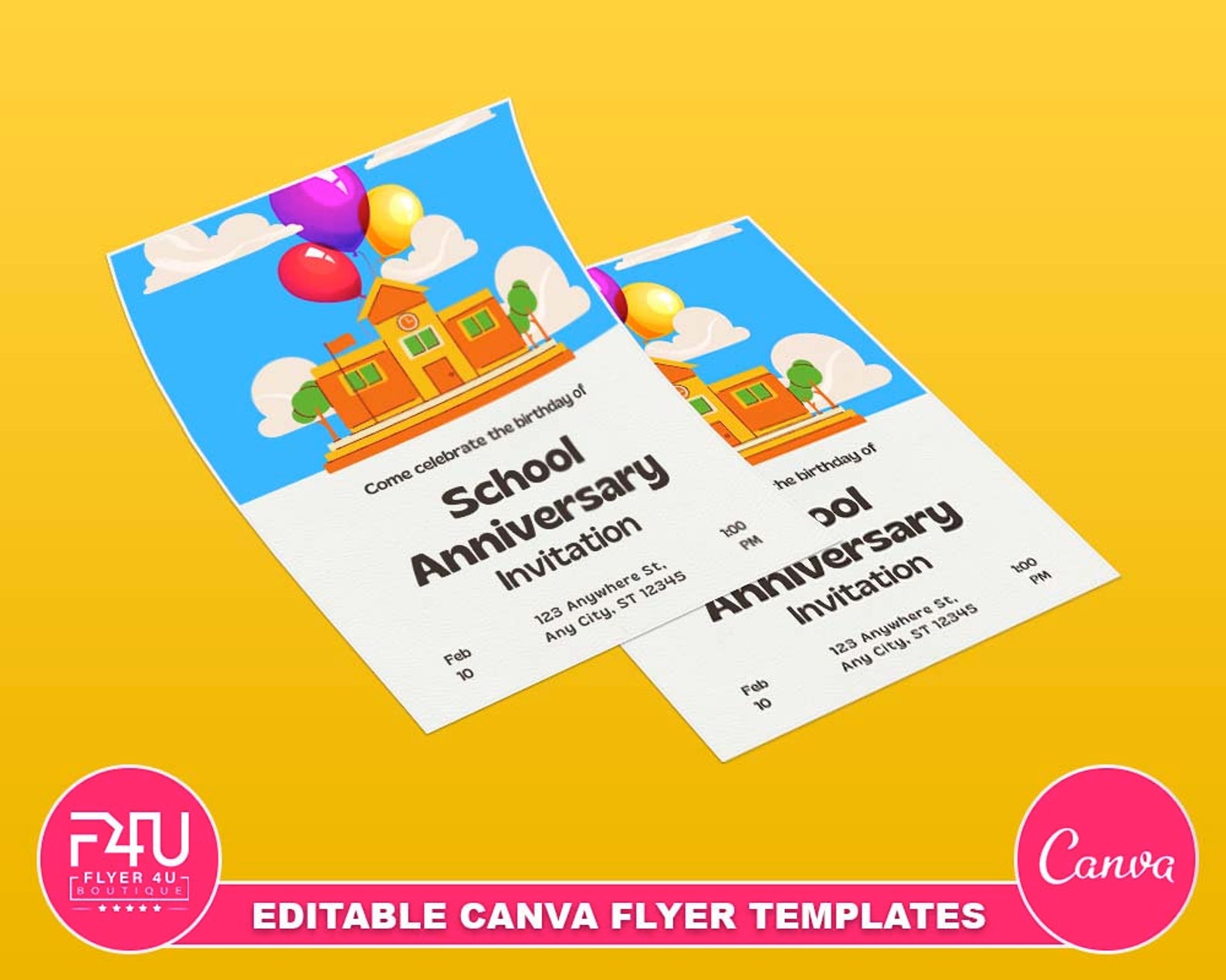 School Anniversary Flyer, DIY Canva School Anniversary Invitation Flyer ...