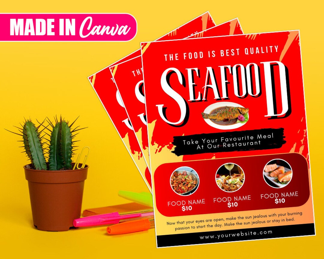 Seafood Flyer, DIY Canva Seafood Flyer Template, Editable US Letter ...
