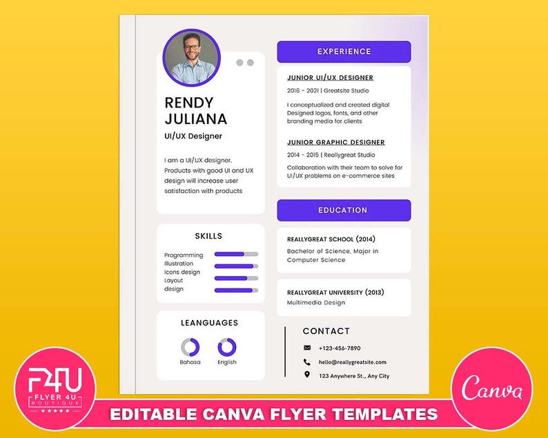 Biography Flyer DIY Canva Biography Flyer Template 2022 Etsy