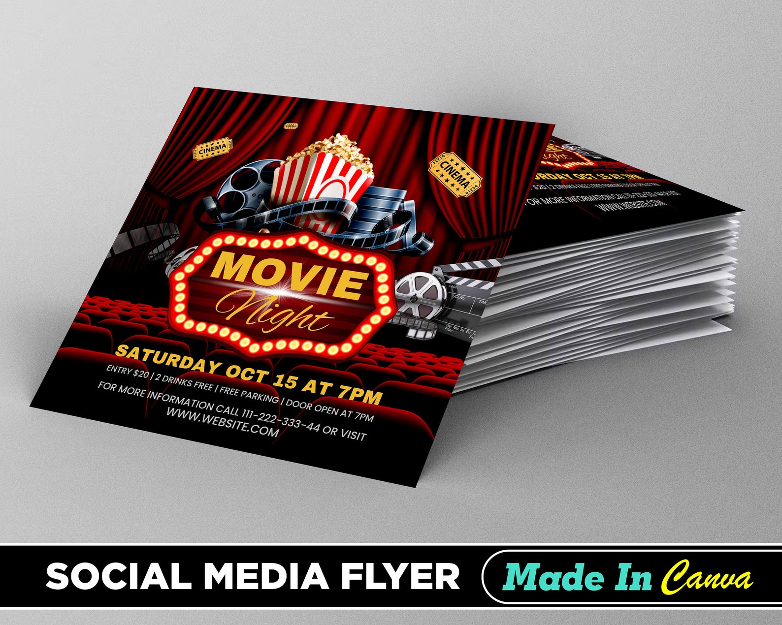 Movie Night Flyer, DIY Canva Movie Night Flyer Template, Editable Canva ...