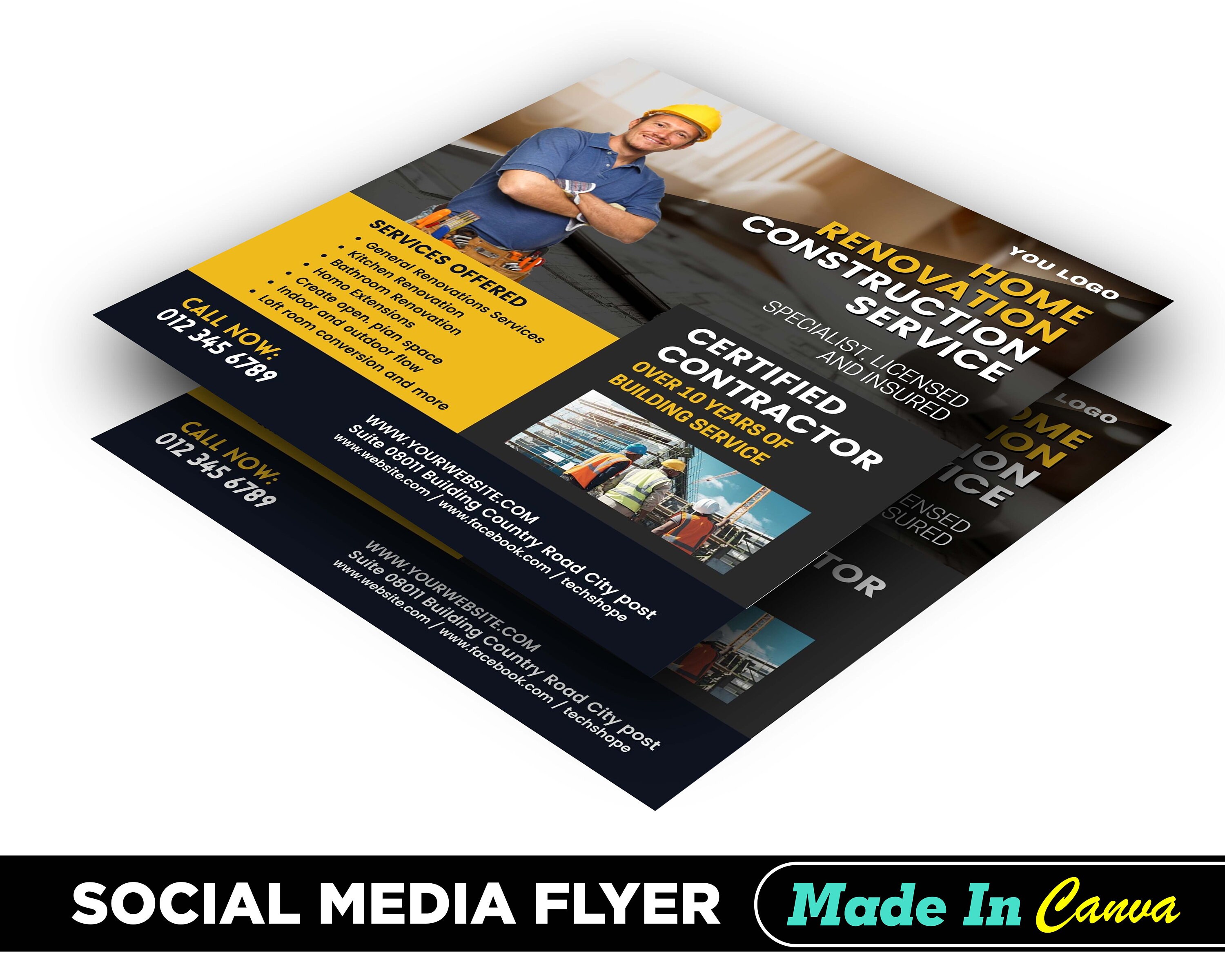 General Contractor Flyer, DIY Canva General Contractor Flyer Template ...