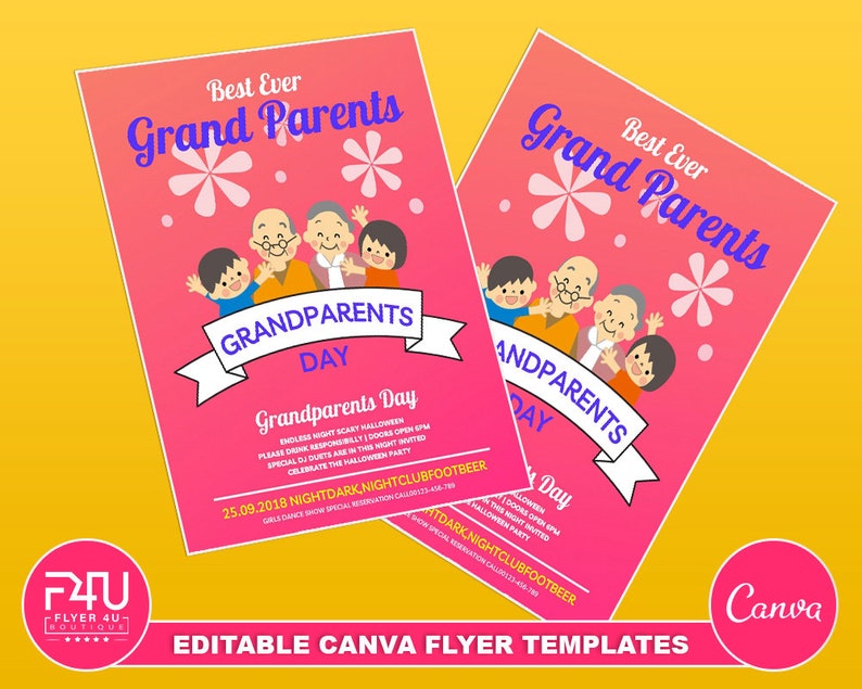 Grandparents Day Flyer, DIY Canva Grandparents Day Flyer Template 2022 ...