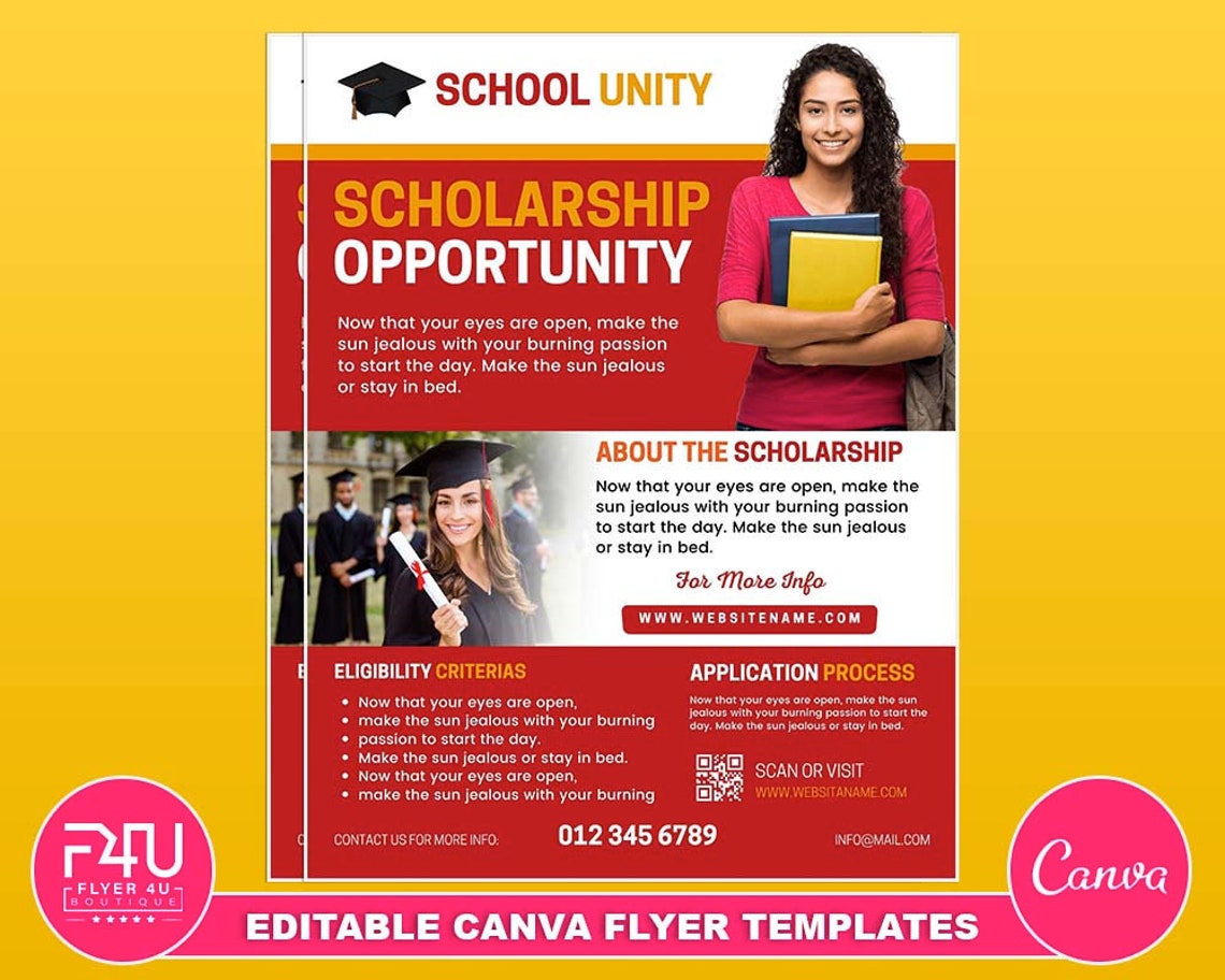 Scholarship Flyers Diy Canva Scholarship Flyers Editable Etsy
