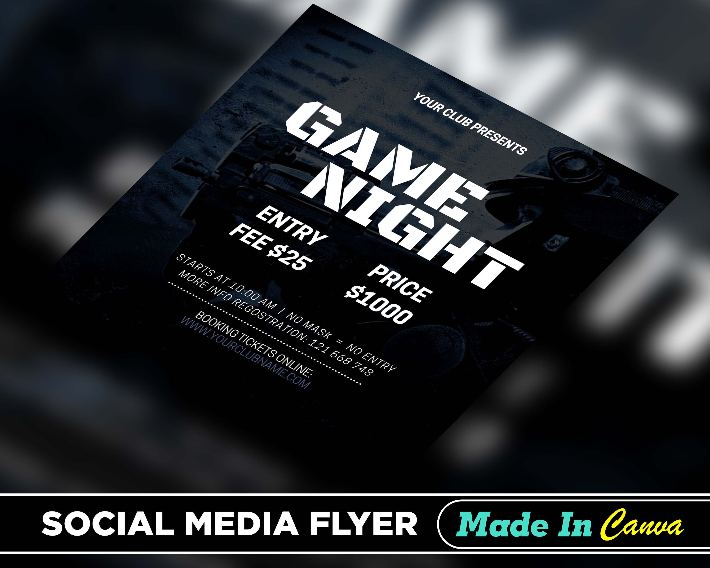 Game Night Flyer, DIY Canva Game Night Flyer Template 2022, Editable ...