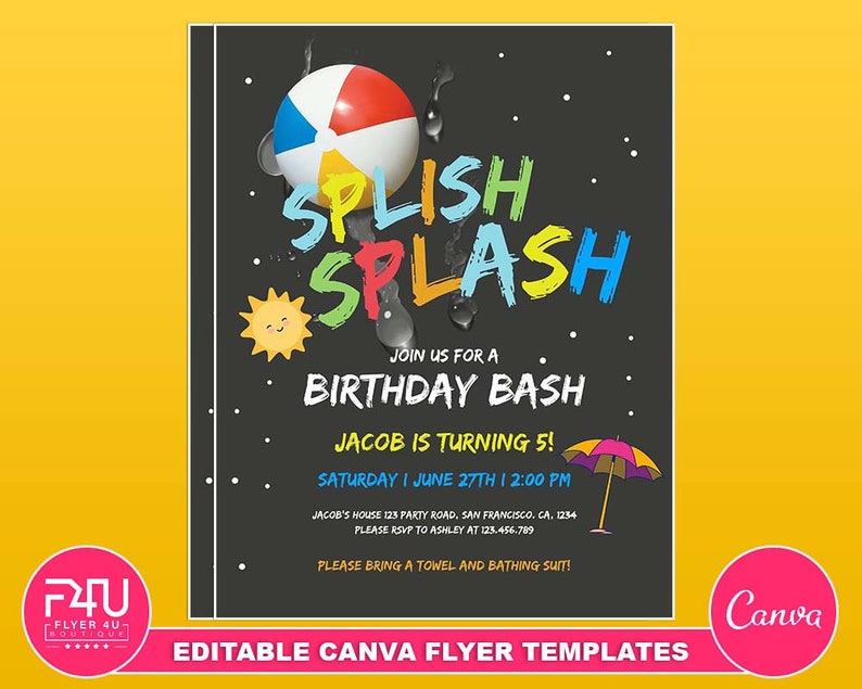 Splish Splash Flyer, DIY Canva Splish Splash Flyer 2022, Editable Canva ...