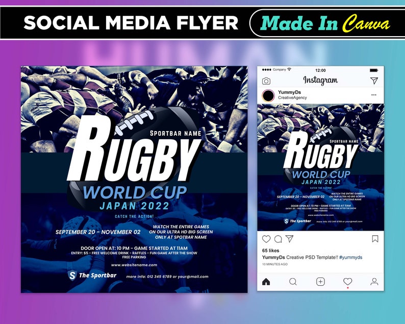 Rugby Flyer DIY Canva Rugby Flyer Template 2022 Editable - Etsy