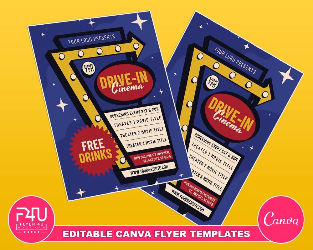 Drive in Cinema Flyer, DIY Canva Drive in Cinema Flyer Template ...