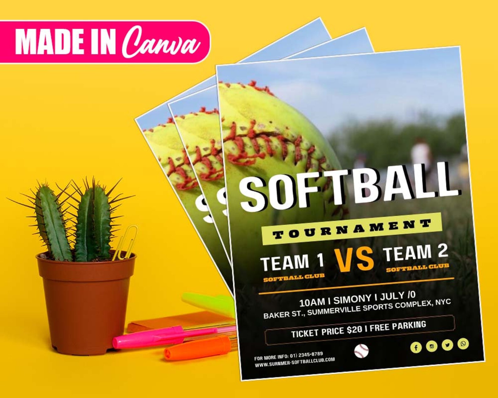 Softball Flyers, DIY Canva Softball Flyers, Editable Canva US Letter ...