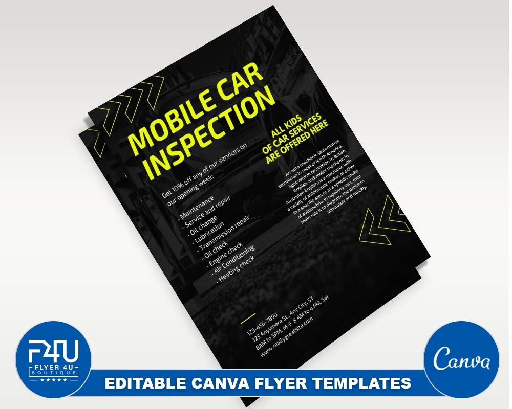 Mobile Car Inspection Flyer, DIY Canva Mobile Car Inspection Flyer ...