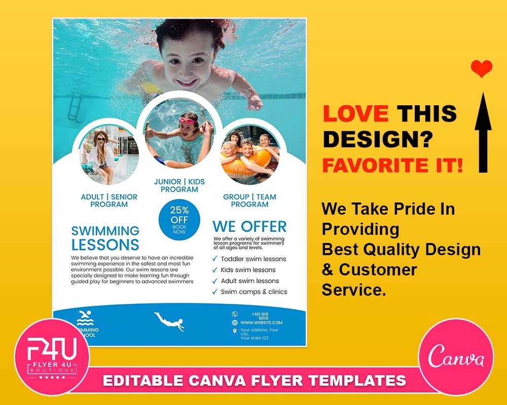 Swim Lessons Flyer, DIY Canva Swim Lessons Flyer Template 2022 ...