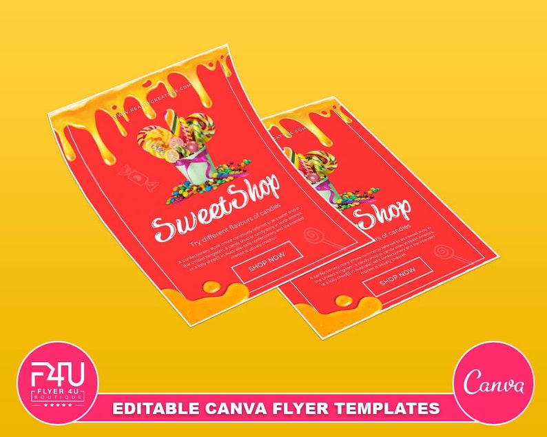 Sweet Shop Flyer, DIY Canva Sweet Shop Flyer Template 2022, Editable US ...