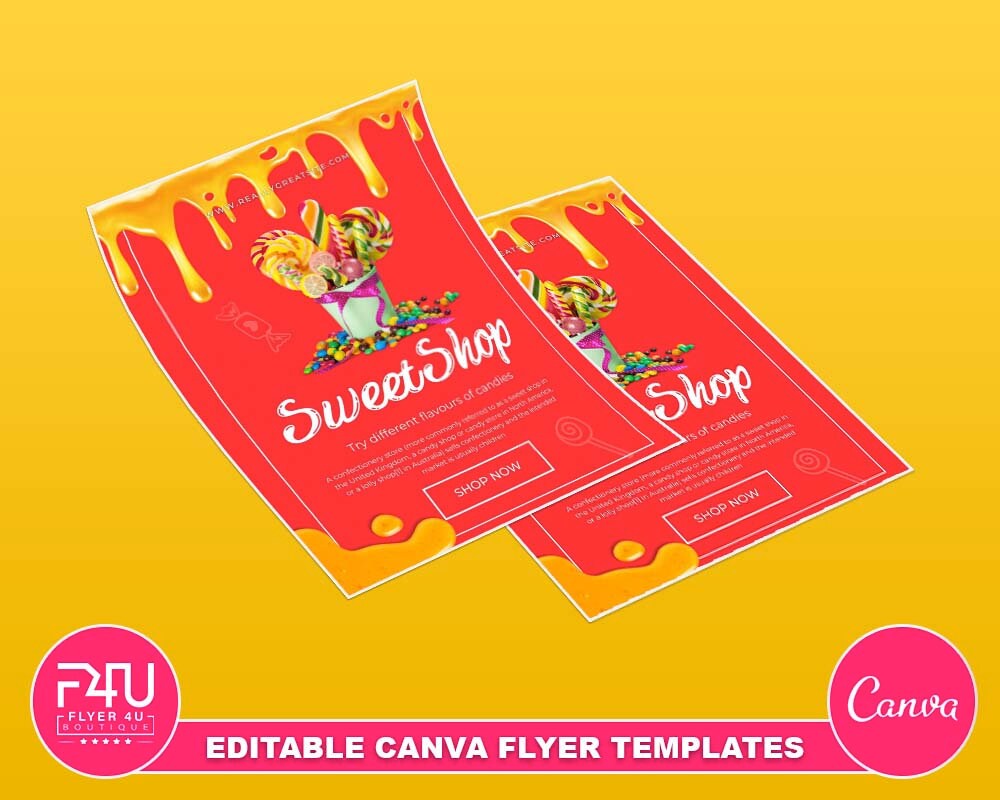 Sweet Shop Flyer, DIY Canva Sweet Shop Flyer Template 2022, Editable US ...