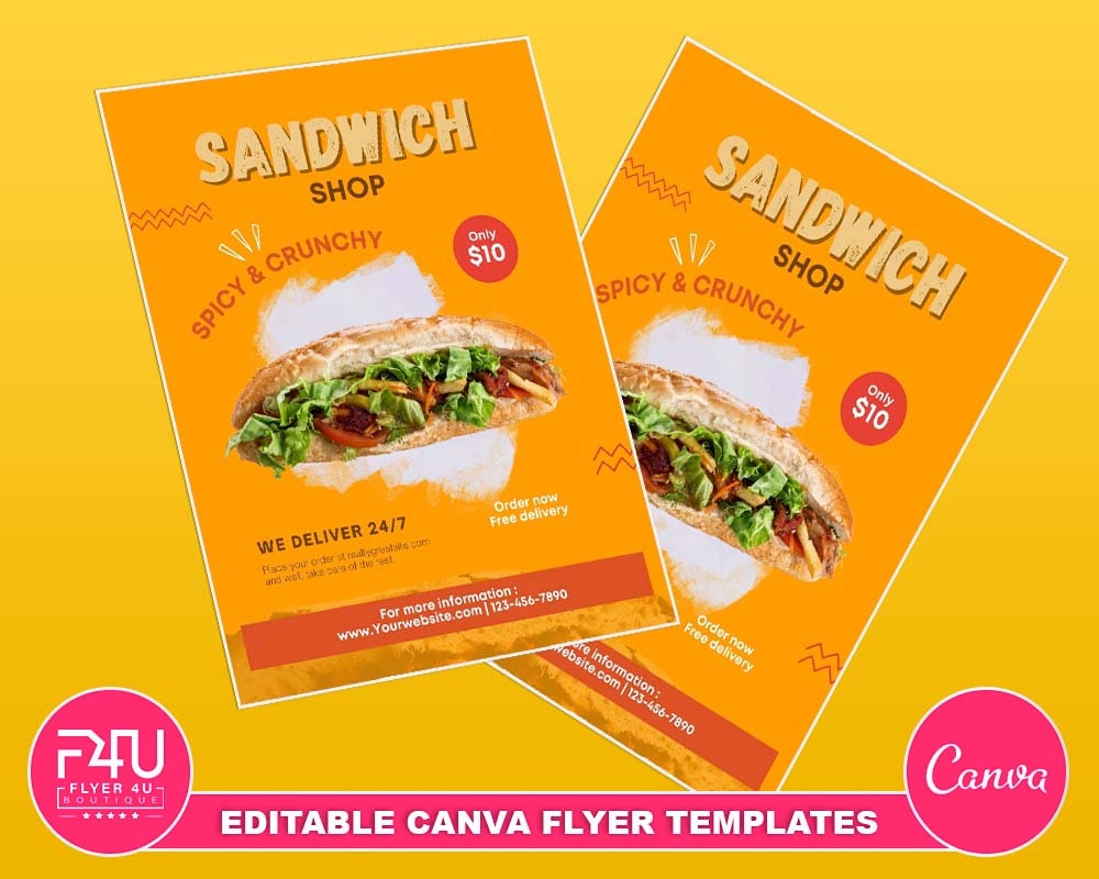 Sandwich Shop Flyer DIY Canva Sandwich Shop Flyer Template - Etsy