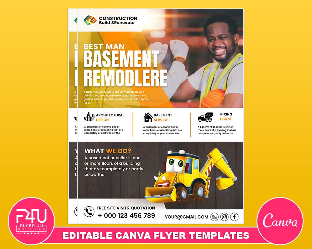 Basement Remodeler Flyer, DIY Canva Basement Remodeler Flyer Template ...
