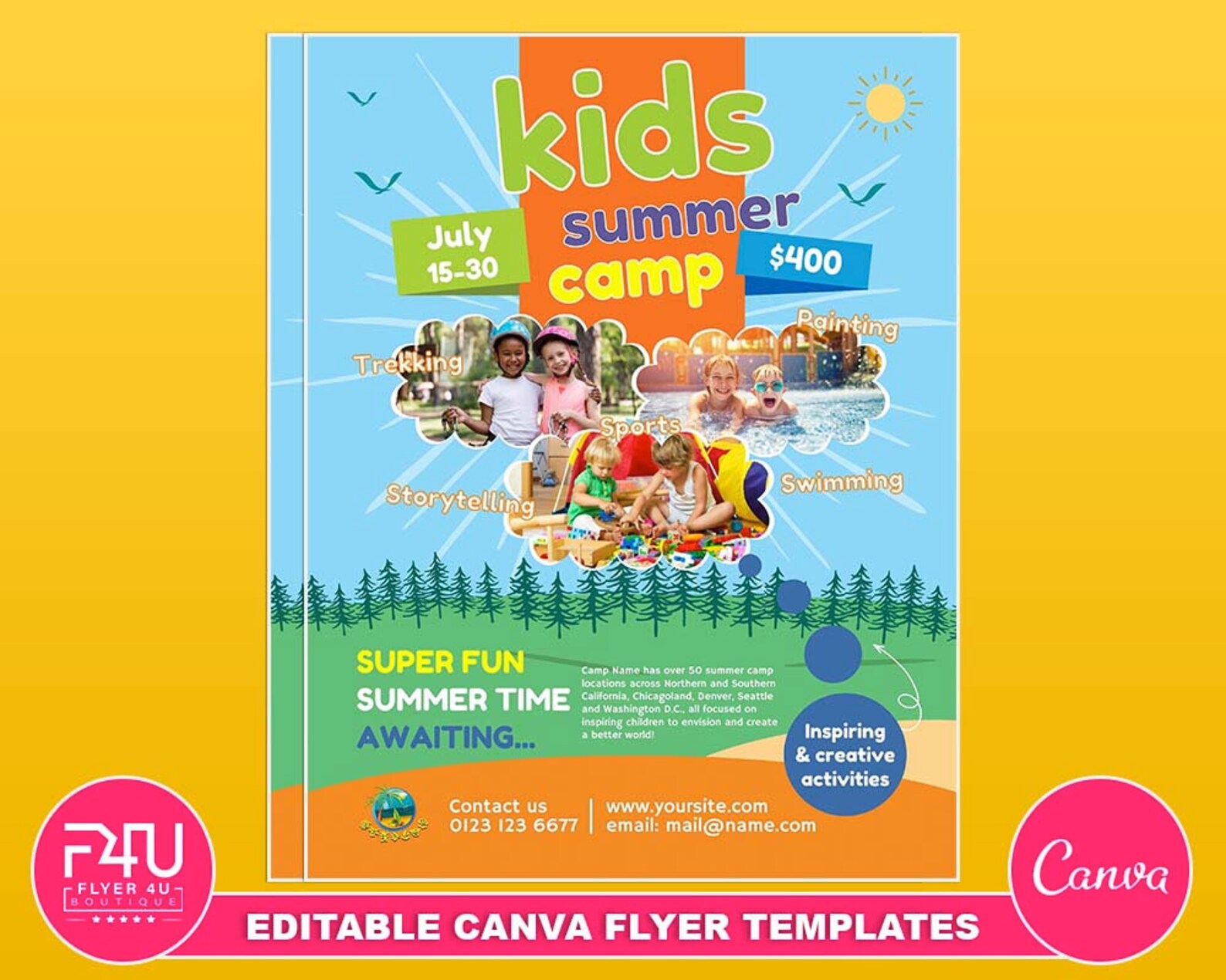 Kids Summer Camp Flyer, DIY Canva Kids Summer Camp Flyer 2022, Editable ...