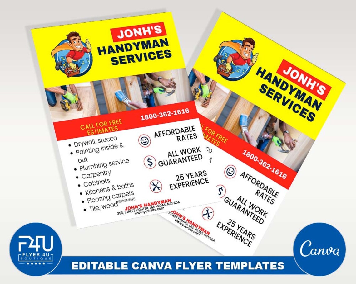 Handyman Service Flyer DIY Canva Handyman Service Flyer - Etsy