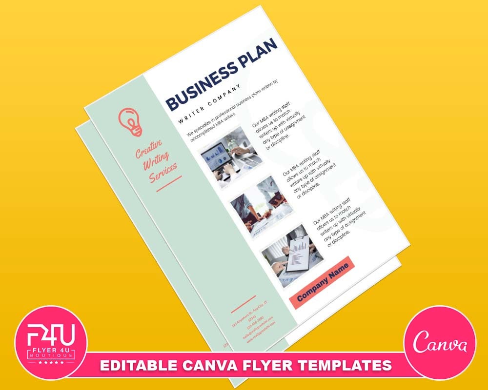 Business Plan Writer Flyer DIY Canva Business Plan Writer - Etsy