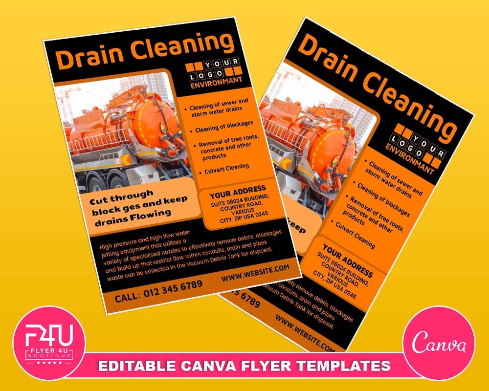 Drain Cleaning Flyer, DIY Canva Drain Cleaning Flyer, Editable Canva US ...