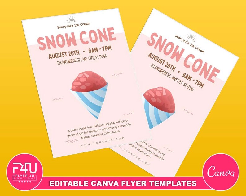 Snow Cone Flyer, DIY Canva Snow Cone Templates, Editable Canva US ...