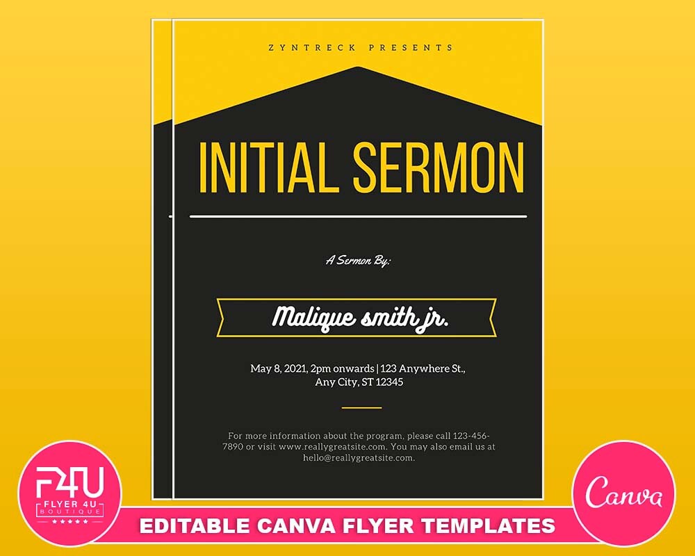 Initial Sermon Flyer, DIY Canva Initial Sermon Flyer Template, Editable ...