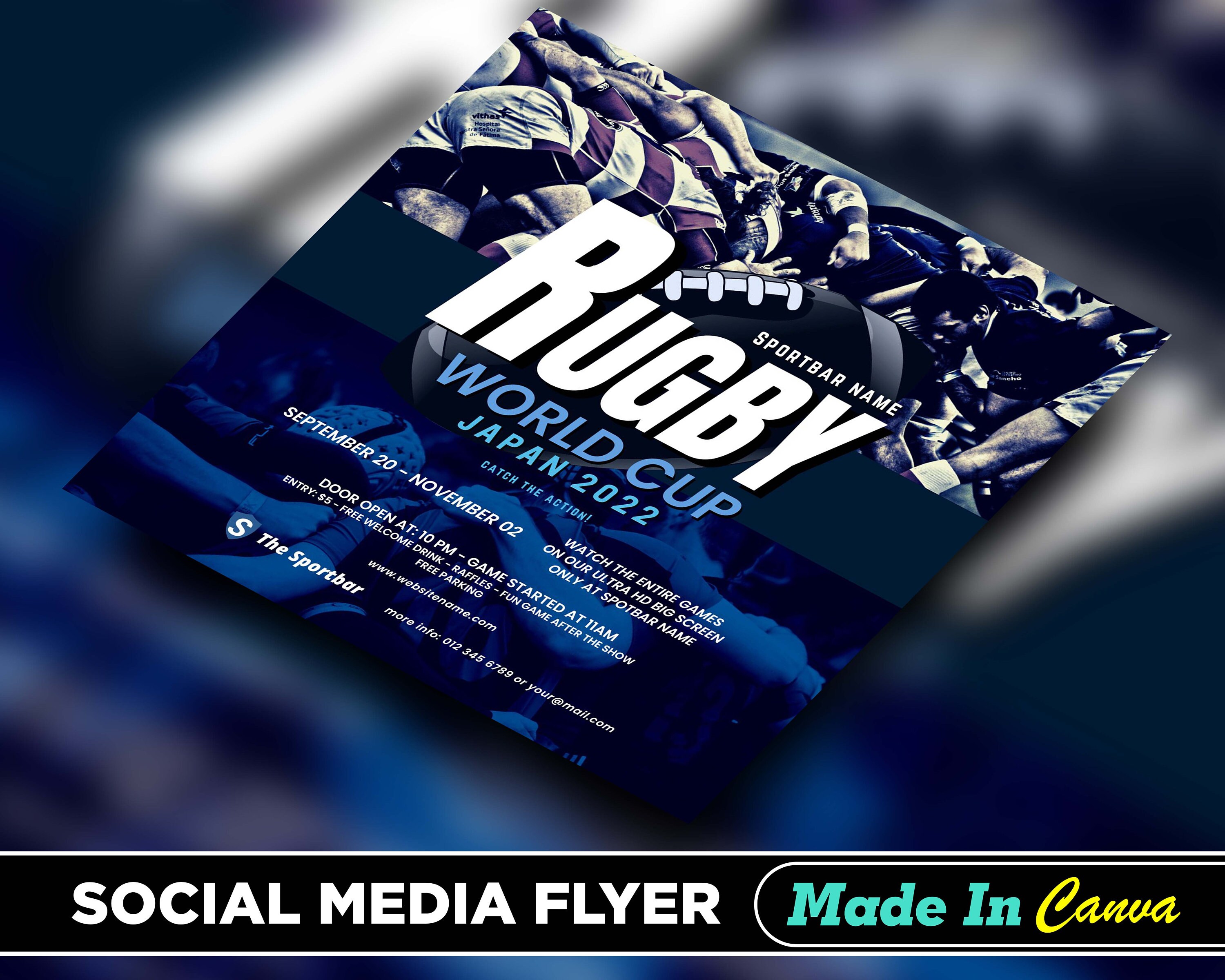 Rugby Flyer, DIY Canva Rugby Flyer Template 2022, Editable Social Media ...